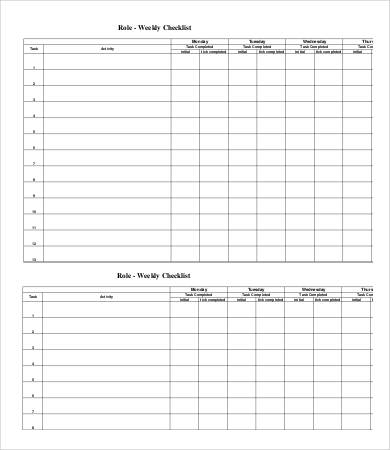 Weekly Checklist Template - 14+ Word, PDF Documents Download