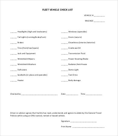 Vehicle Checklist Template - 23+ Word, PDF Documents Download