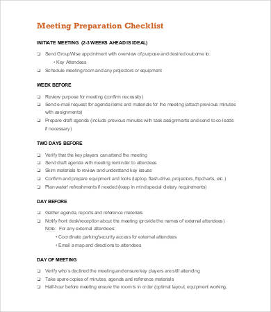 Meeting Checklist Template - 17+ Free Word, PDF Documents Download