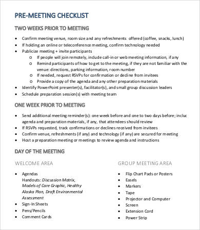 Meeting Checklist Template - 17+ Free Word, PDF Documents Download