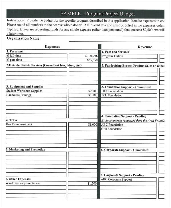 Program Budget Template - 10+ Sample, Examples
