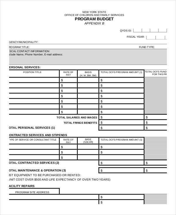 Program Budget Template 10 Sample Examples