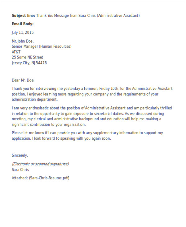 Thank You Email After Second Interview