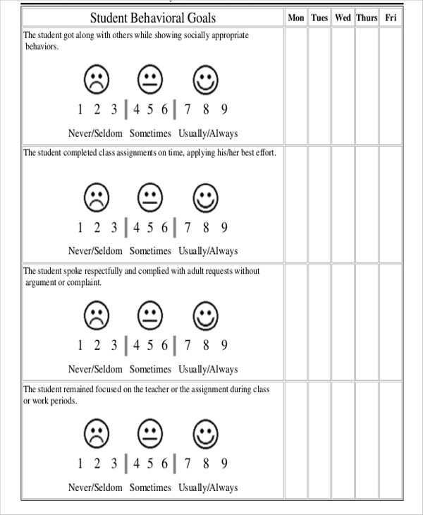8+ Printable Behavior Chart Template - 9+ Free Word, PDF Format Download