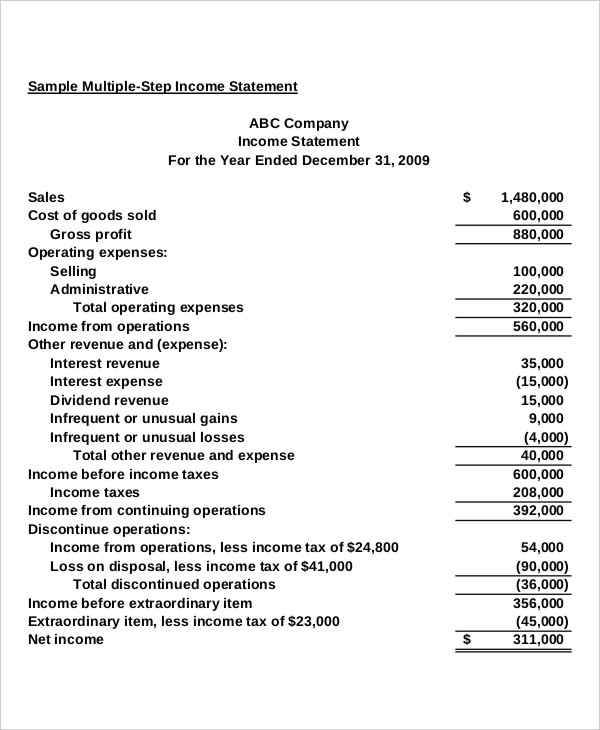 Multi Step Income Statement 14 Free Word PDF Excel Documents Download