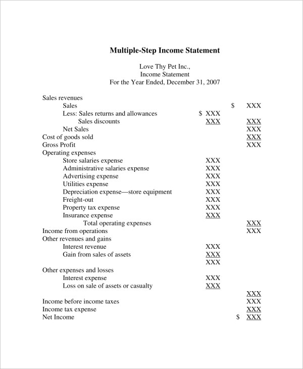 Multi Step Income Statement Template Excel HQ Printable Documents