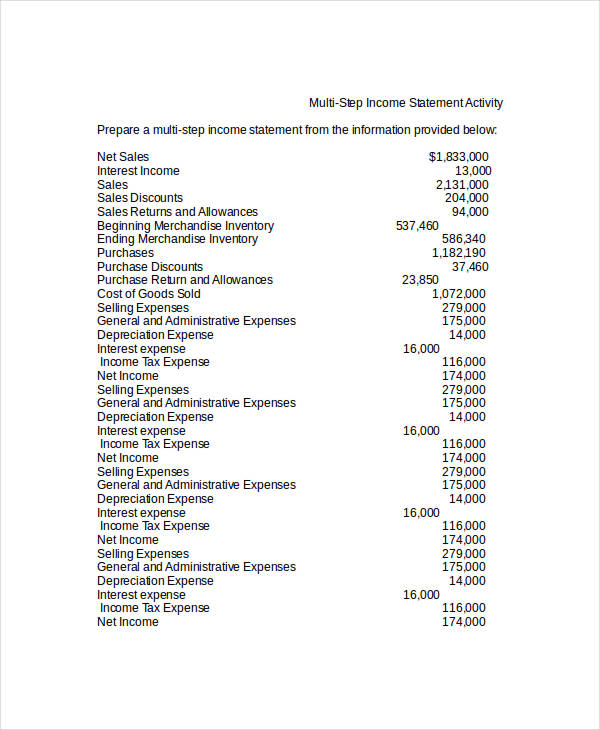 Multi Step Income Statement 14 Free Word PDF Excel Documents Download