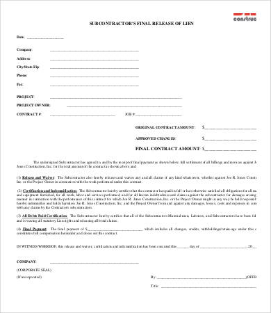 Lien Release Form - 8+ Free Word, PDF Documents Download