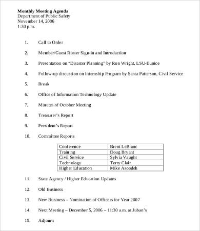 Department Meeting Agenda Template - 11+ Word, PDF Documents Download