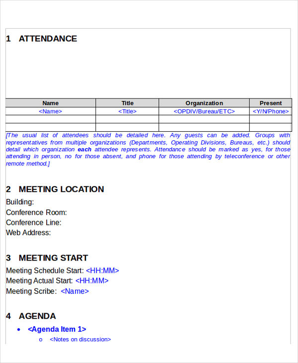 6+ Informal Meeting Minutes Template