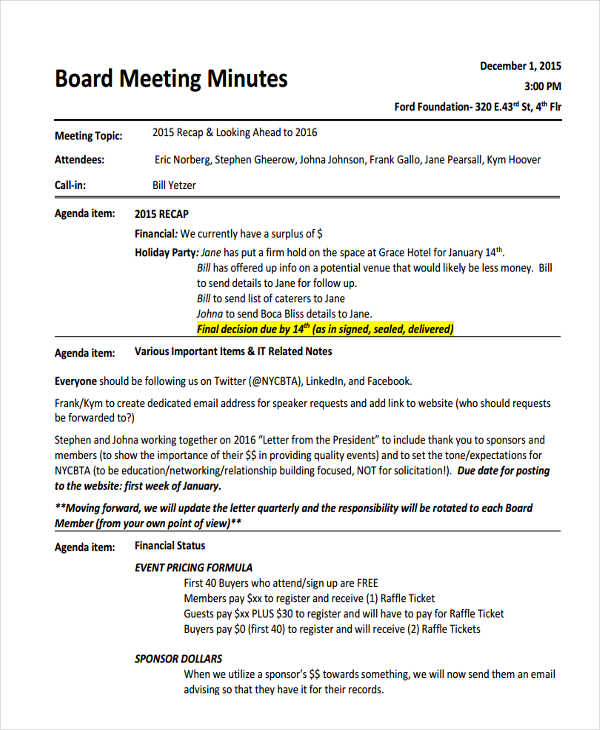 6 Informal Meeting Minutes Template