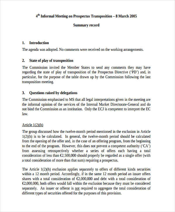 6 Informal Meeting Minutes Template