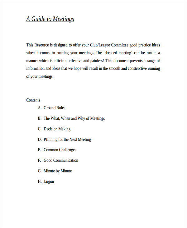 6+ Informal Meeting Minutes Template