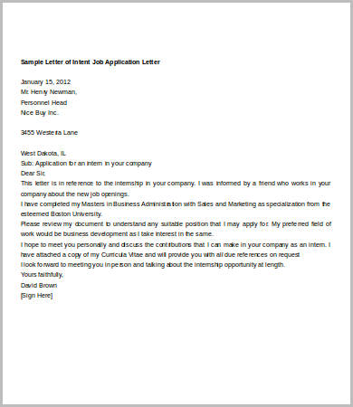 Letter of Intent For Job - 8+ Free Word, PDF Documents Download