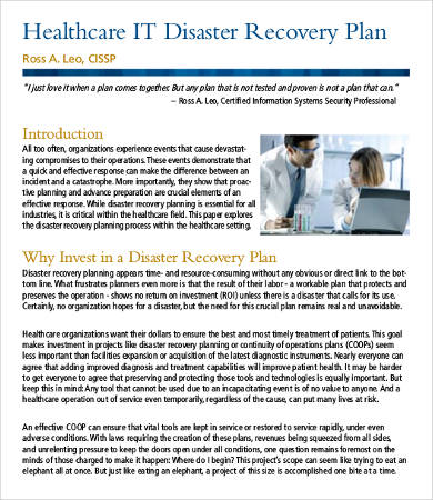 IT Disaster Recovery Plan Template - 9+ Word, PDF Documents Download