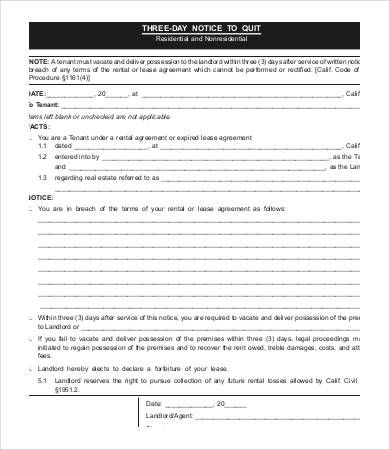 8+ Sample Notice to Quit Templates - PDF, Google Docs, MS Word, Apple Pages