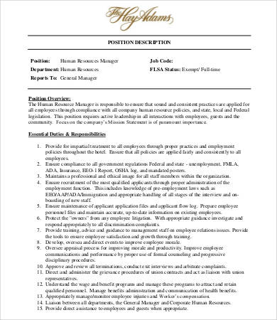 15+ Manager Job Description Templates - PDF, DOC