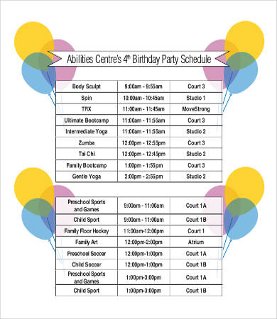 13+ Party Schedule Templates in Word | Google Docs | Google Sheets ...