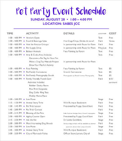13+ Party Schedule Templates in Word | Google Docs | Google Sheets ...