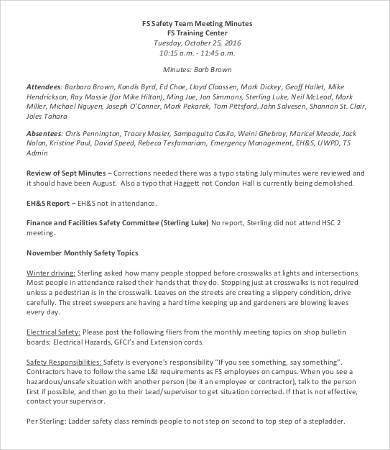 Safety Meeting Minutes Template - 9+ Free Word, PDF Documents Download