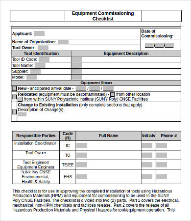 Equipment Checklist Template - 18+ Word, PDF Documents Download