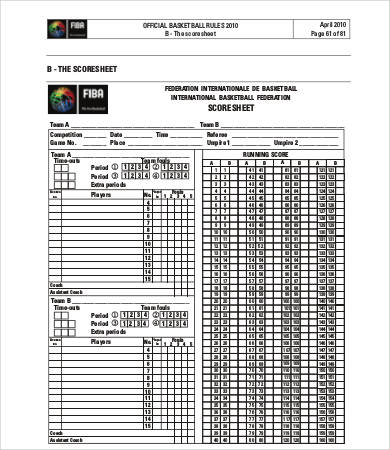 Basketball Score Sheet - 12+ Free PDF Documents Download