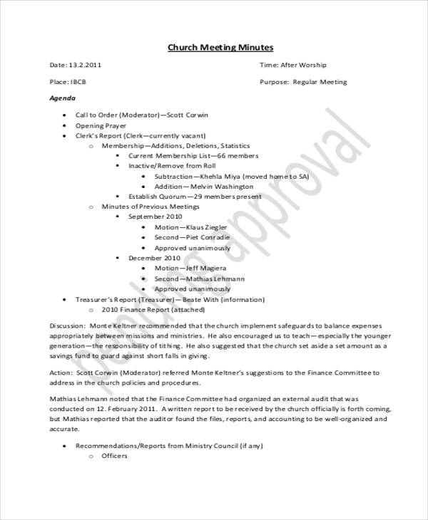 Printable Church Meeting Minutes Template Printable Templates
