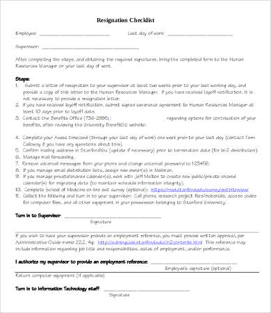 Resignation Checklist Template -10+ Word, PDF Documents Download