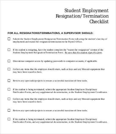 Resignation Checklist Template -10+ Word, PDF Documents Download