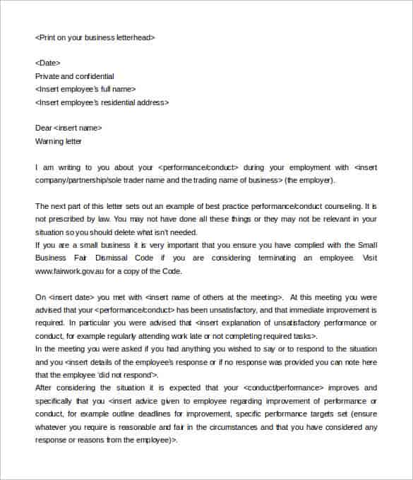 28+ FREE HR Warning Letters - PDF, DOC, Apple Pages, Google Docs