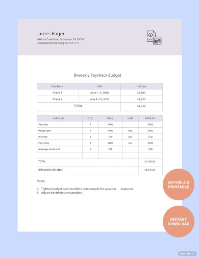 Biweekly Budget Template - 10+ Word, PDF Documents Download