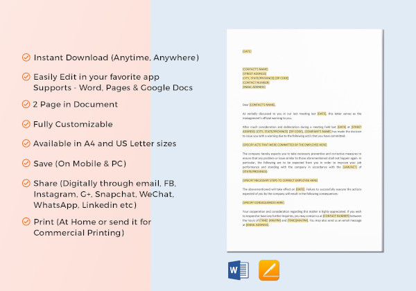 42+ Printable Written Warning Templates - PDF, Google Docs, MS Word ...