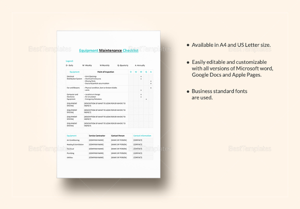 Equipment Checklist Template - 18+ Word, PDF Documents Download