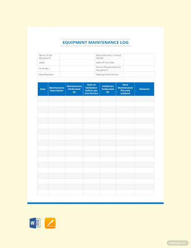 Equipment Log Template - 11+ Free Word, Excel, PDF Format Download