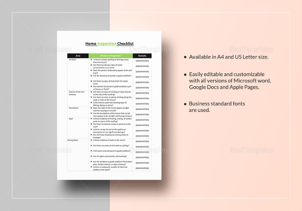 Home Inspection Checklist - 17+ Word, PDF Documents Download