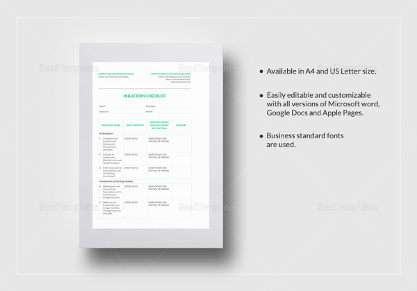 17+ Sample Induction Checklist Template - PDF, Word Format Download