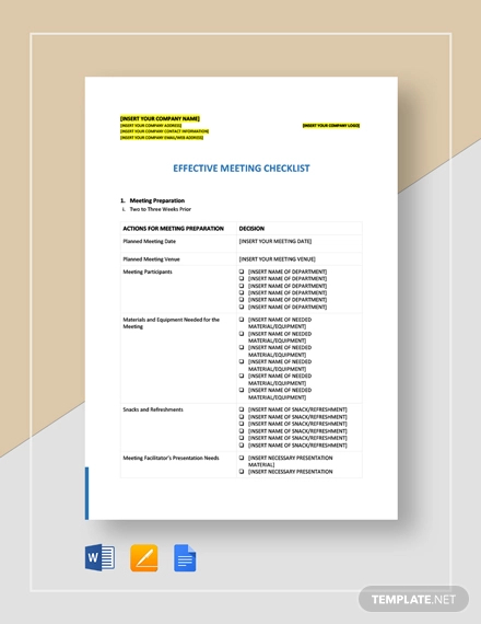 Meeting Checklist Template - 17+ Free Word, PDF Documents Download