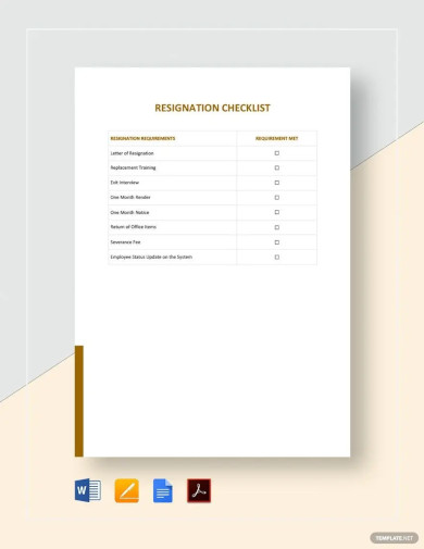 Resignation Checklist Template -10+ Word, PDF Documents Download