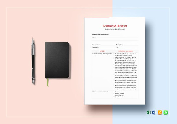 41+ Restaurant Checklist Templates - Word, PDF, Excel, Apple Pages ...