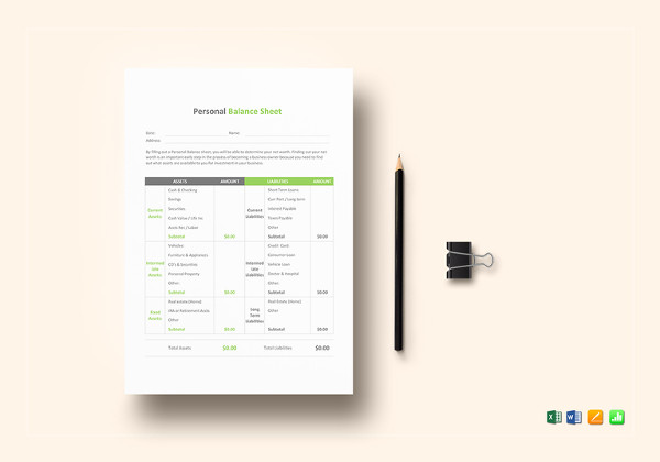 Personal Balance Sheet Template - 18+ Word, Excel, PDF Documents Download