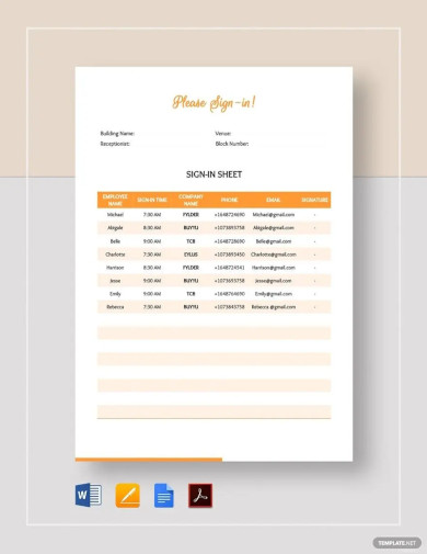 14+ Visitor Sign In Sheet Templates in Google Docs | Google Sheets | MS ...