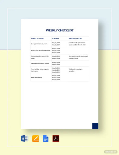Weekly Checklist Template - 14+ Word, PDF Documents Download