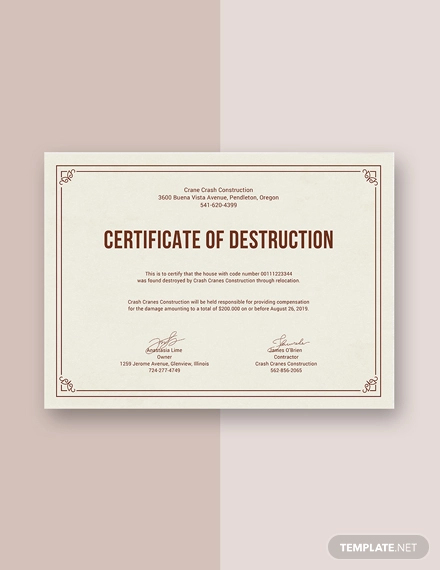 12+ Certificate Of Destruction Template - PDF, Word, AI, InDesign, PSD ...