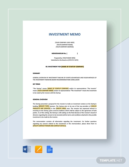 14+ Investment Memo Templates in PDF | Google Docs | MS Word | Pages