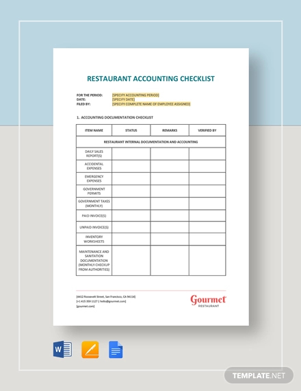 41+ Restaurant Checklist Templates - Word, PDF, Excel, Apple Pages ...