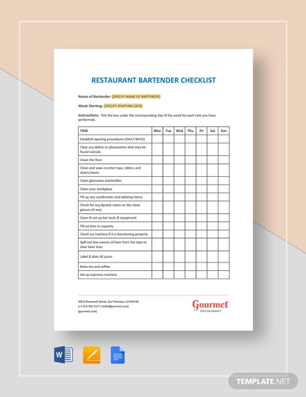 41+ Restaurant Checklist Templates - Word, PDF, Excel, Apple Pages ...
