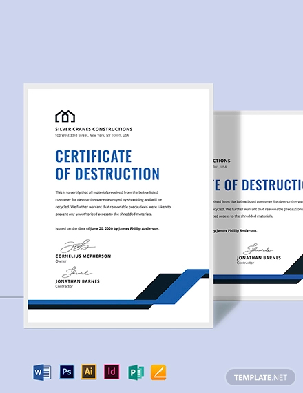 15+ Certificate Of Destruction Template - PDF, Word, AI, InDesign, PSD ...
