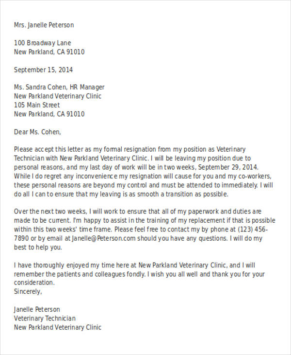 17 Resignation Letter Doc Format DocTemplates