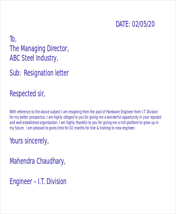 42+ Resignation Letter Template in Doc