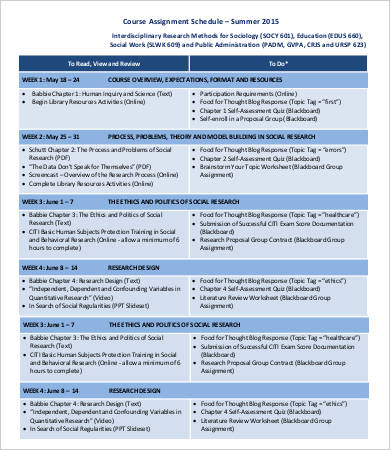 Assignment Schedule Template - 7+ Free Word, Excel, PDF Format Download